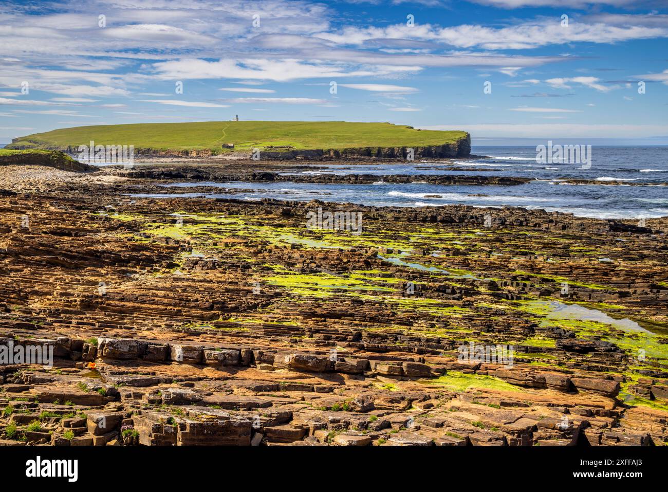The Brough of Birsay across the rocks of Brough Sounds, Orkney Islands ...