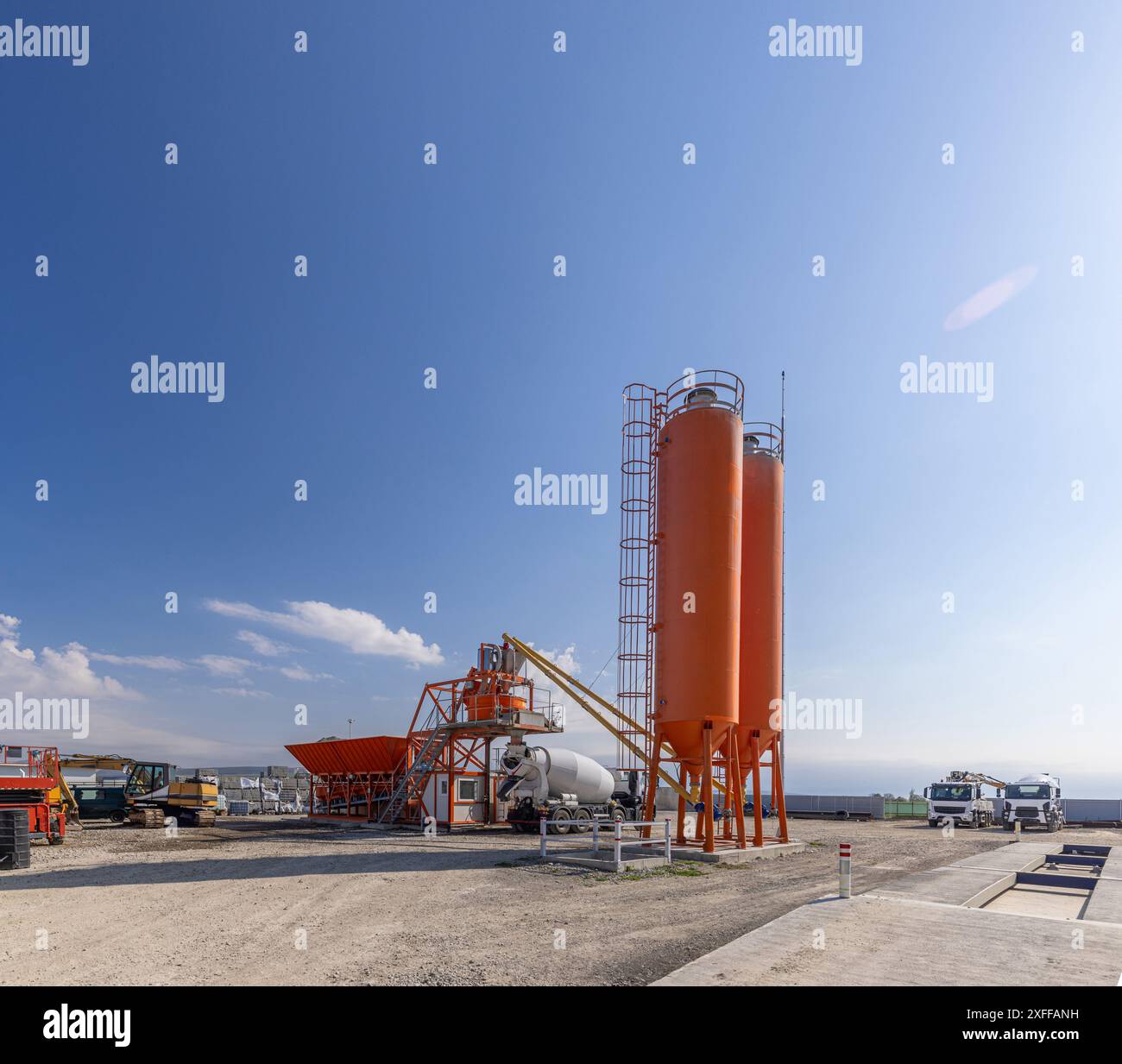 Concrete mixing plant with truck mounted concrete mixer and other heavy ...