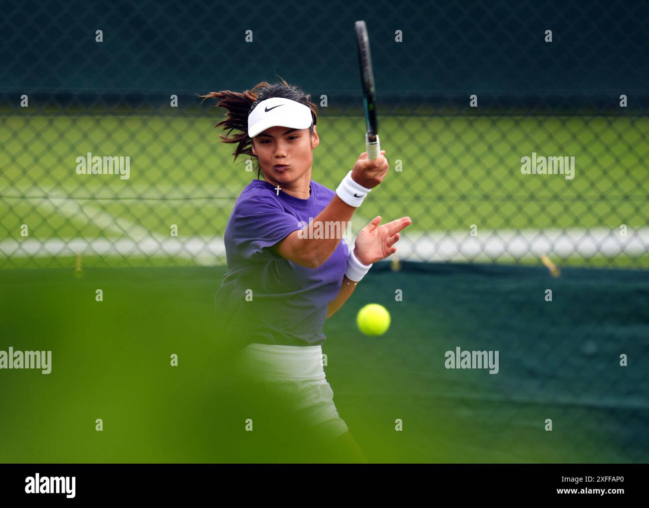 Emma Raducanu during a training session on day three of the 2024 ...