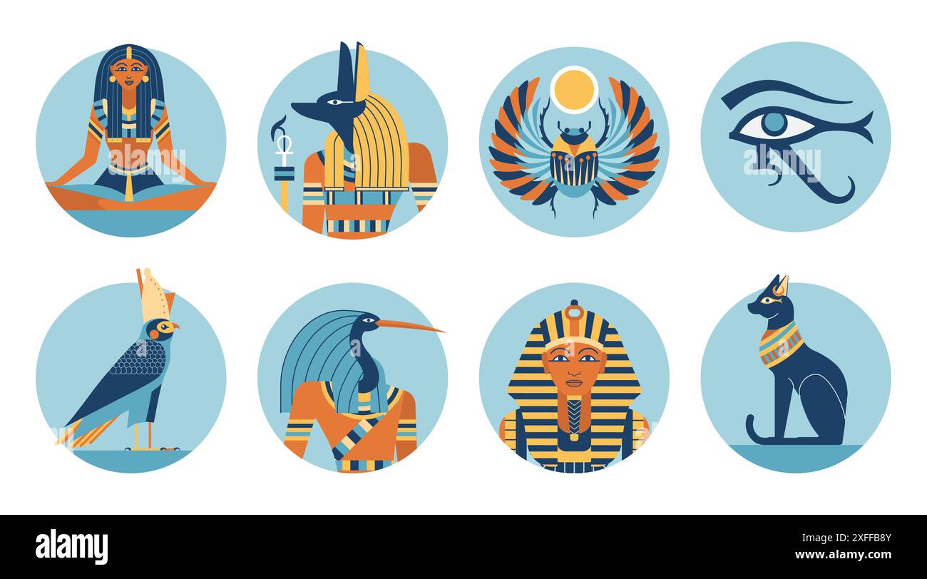 Travel Egypt Icons Set with Landmarks and Symbols Stock Vector Image ...