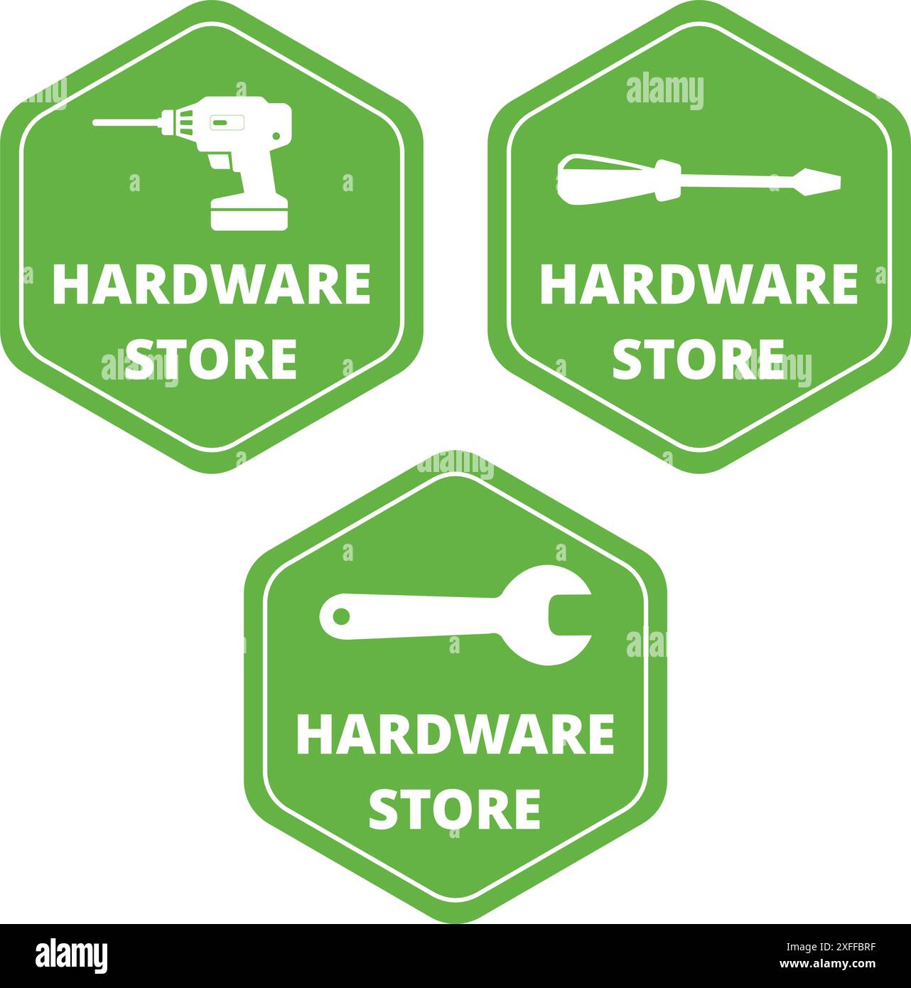 Hardware store green banners with text on a white background Stock ...