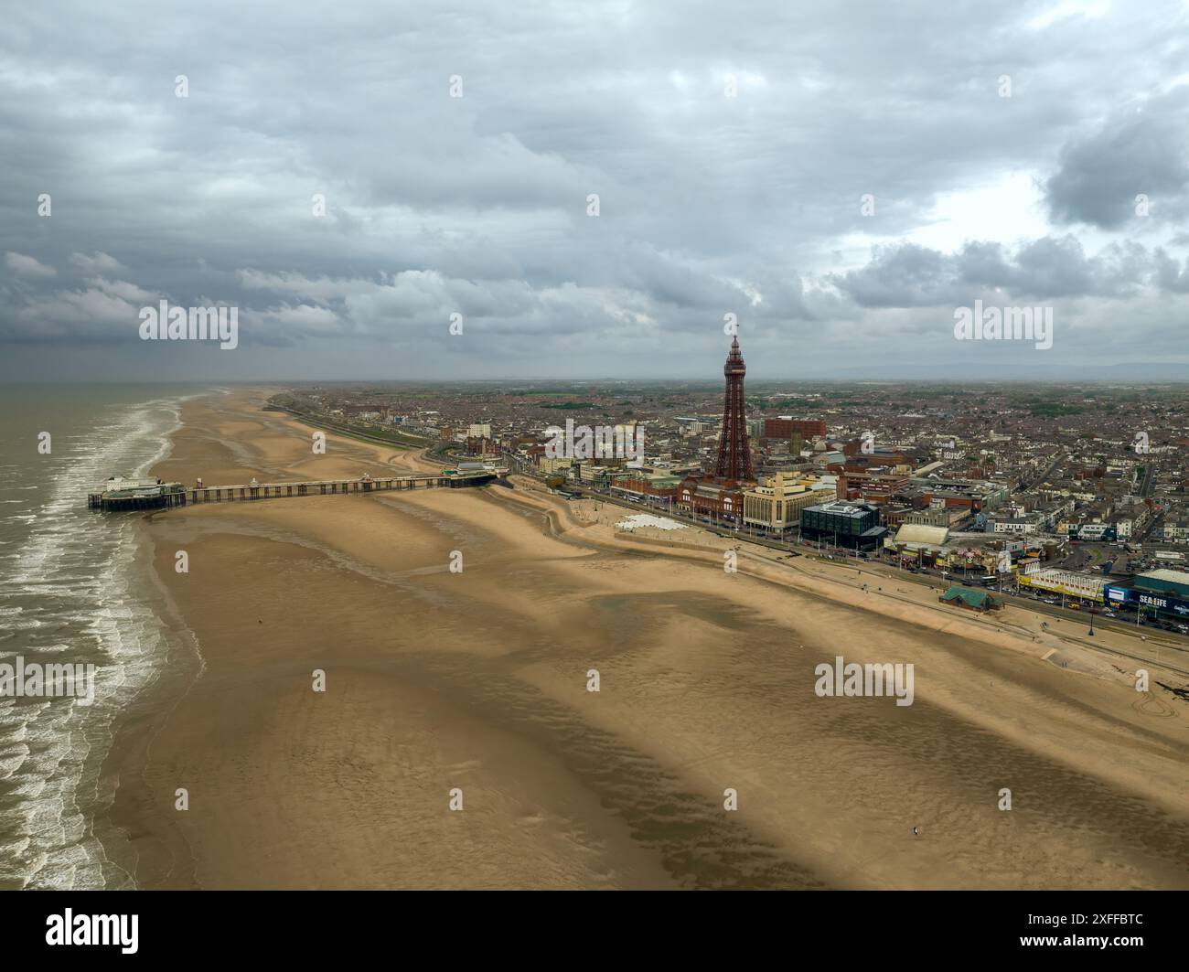 Blackpool Tower and Central and north pier Stock Photo - Alamy