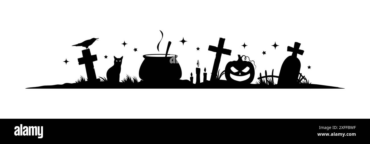 Halloween black frame border and divider adorned with eerie ravens ...
