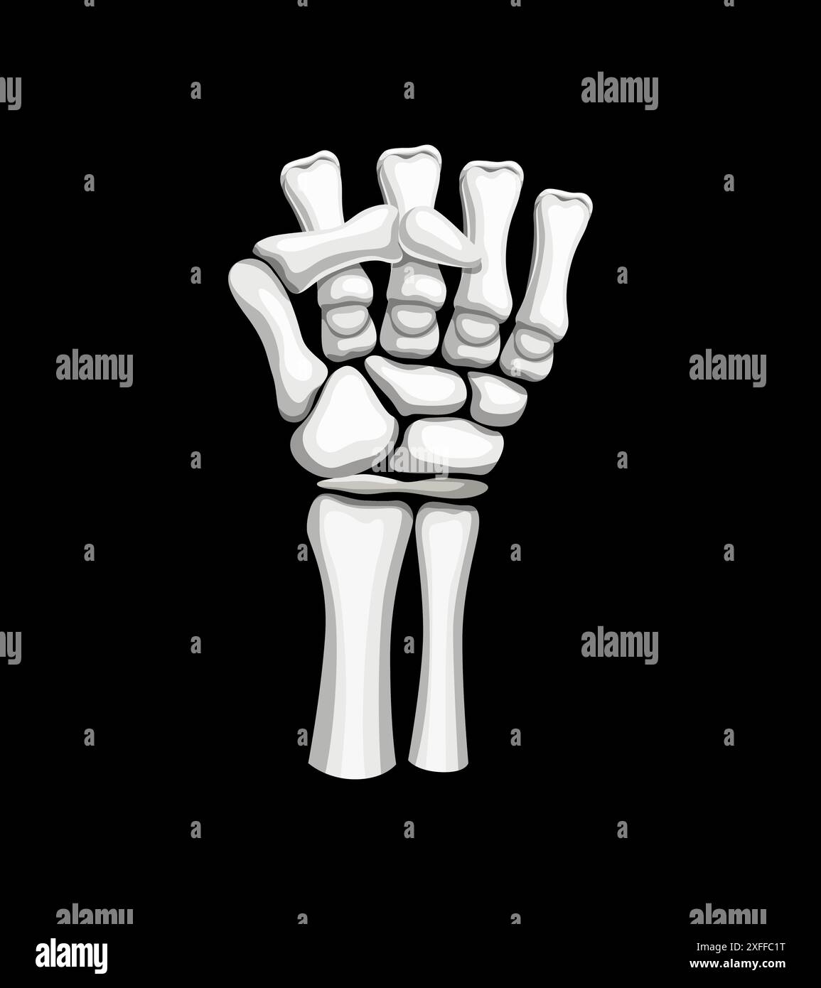 Skeleton clenched hand gesture. Vector ghostly, bony fingers tightly ...