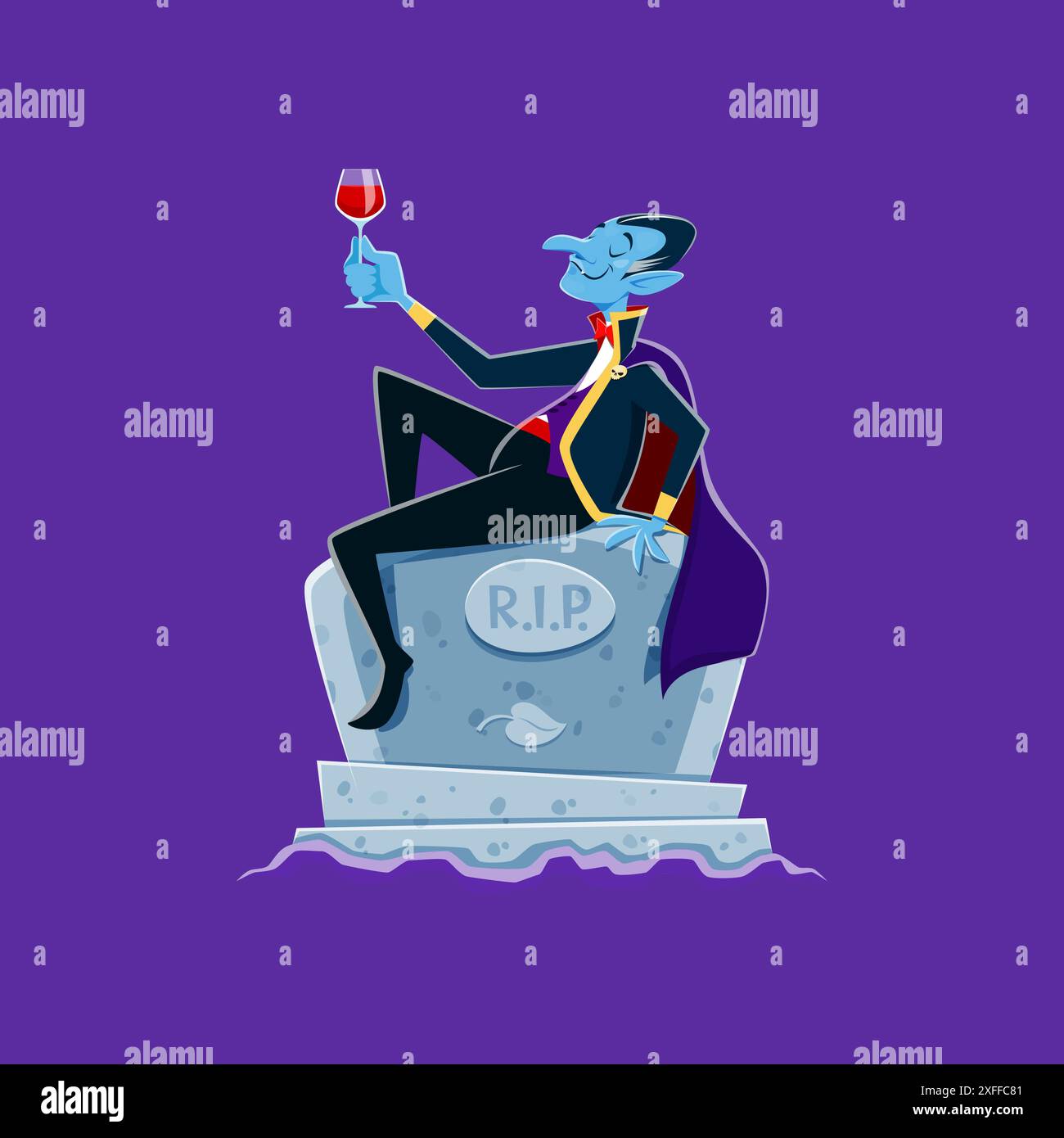 Cartoon Halloween scary Dracula character near tombstone. Vector spooky ...