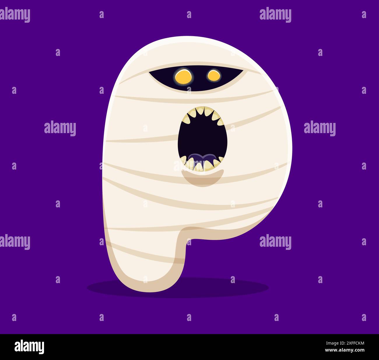 Halloween font, letter P cartoon mummy zombie or horror monster, vector ...