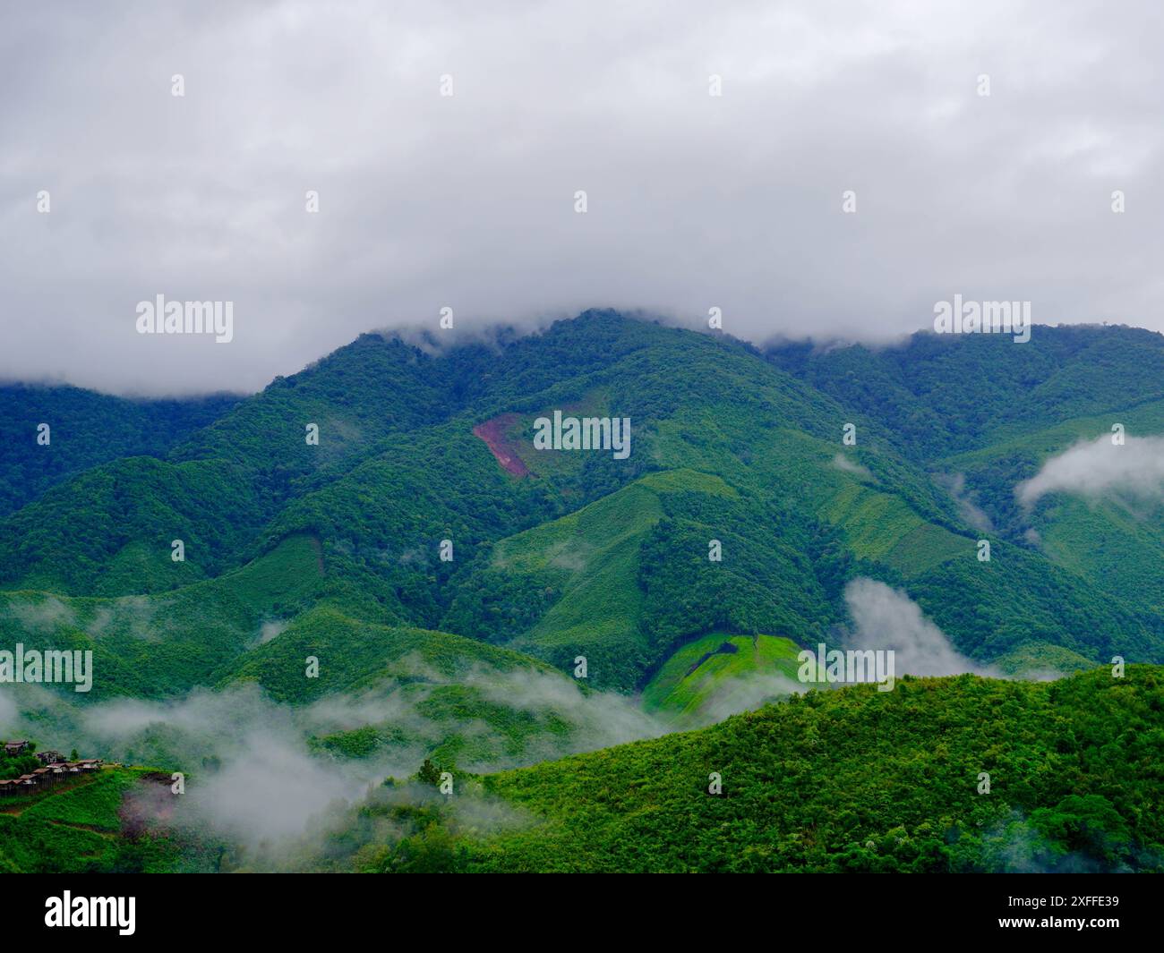 Aerial view of the beautiful Sapan village scenery, a small village in ...