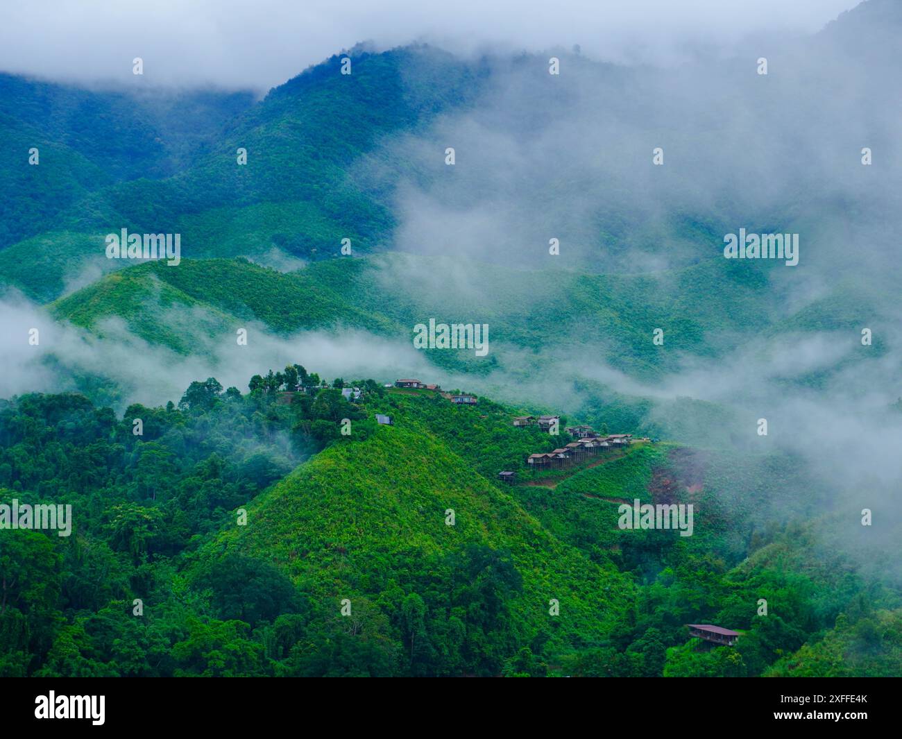 Aerial view of the beautiful Sapan village scenery, a small village in ...