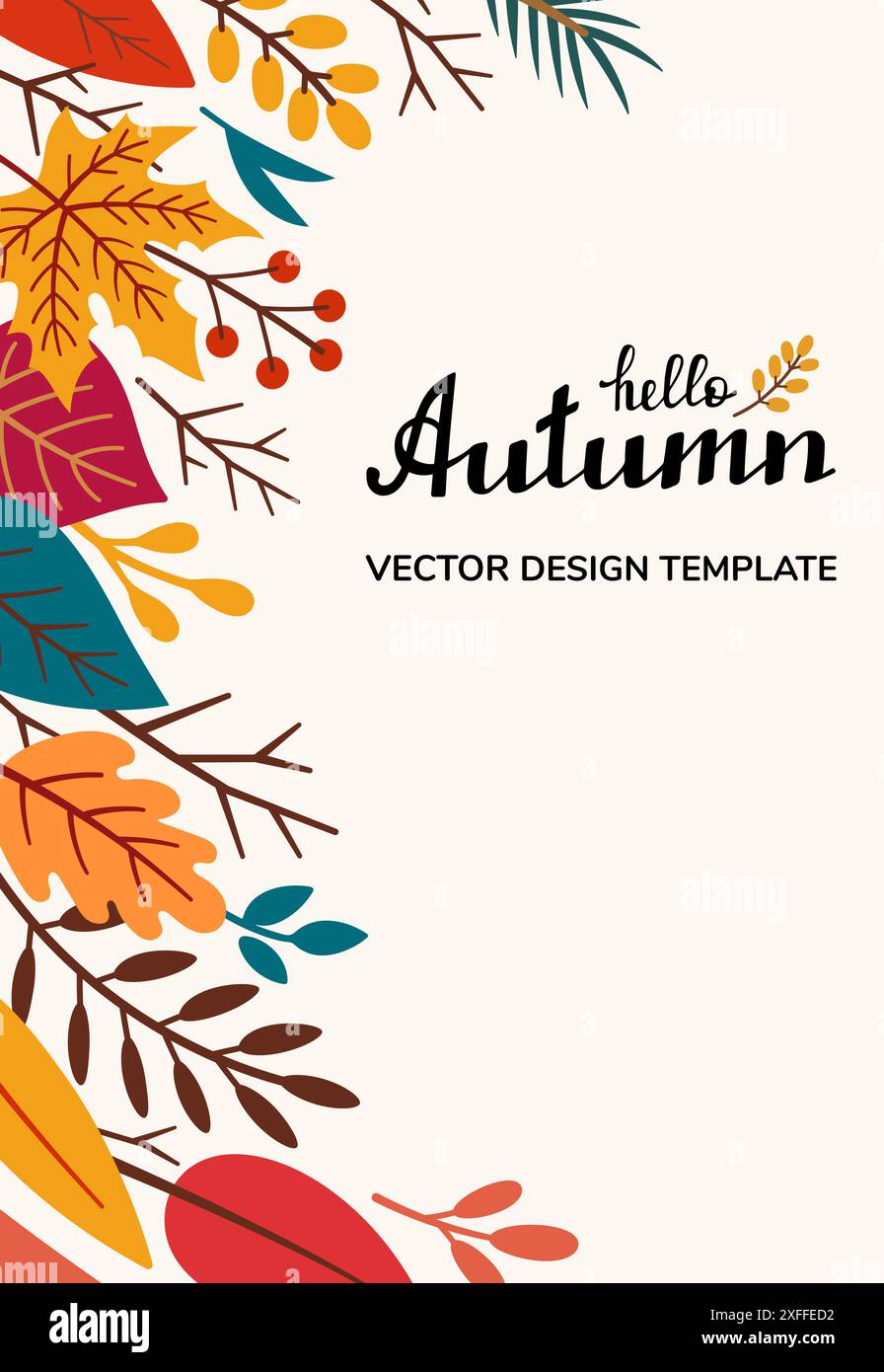 Autumn leaflet with Hello Autumn lettering and foliage. Advertising ...