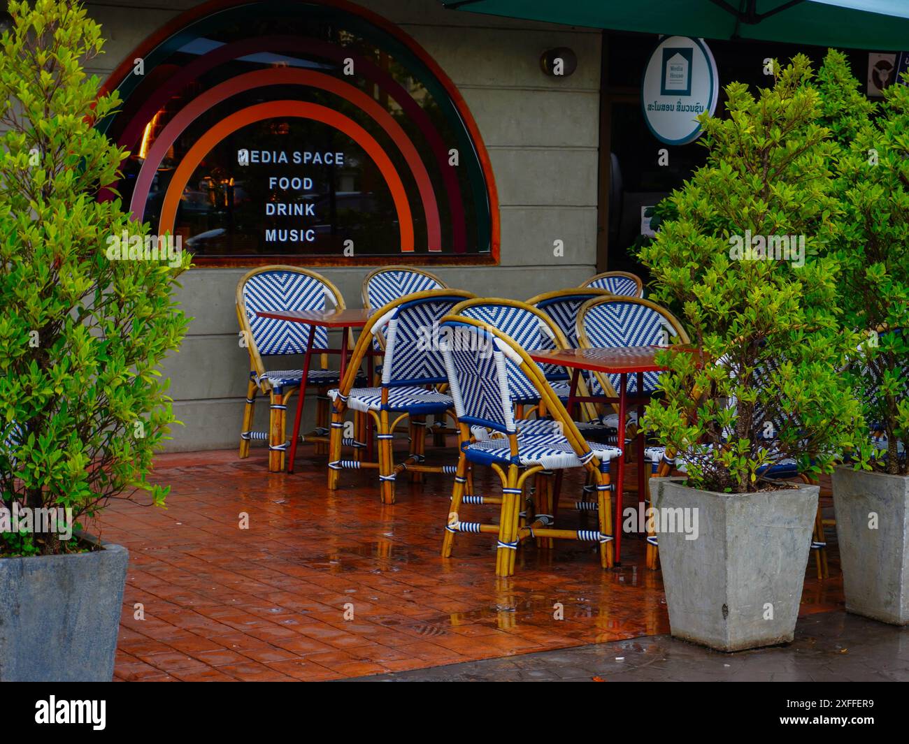 June 26 2024, Vientiane, Laos - Cafe on Lane Xang Aveune Road. It's one ...