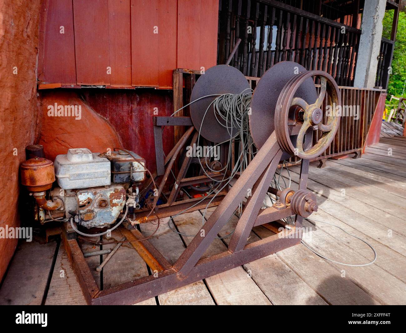 Rusty iron rope used for pulleys pulling very heavy objects or it could ...