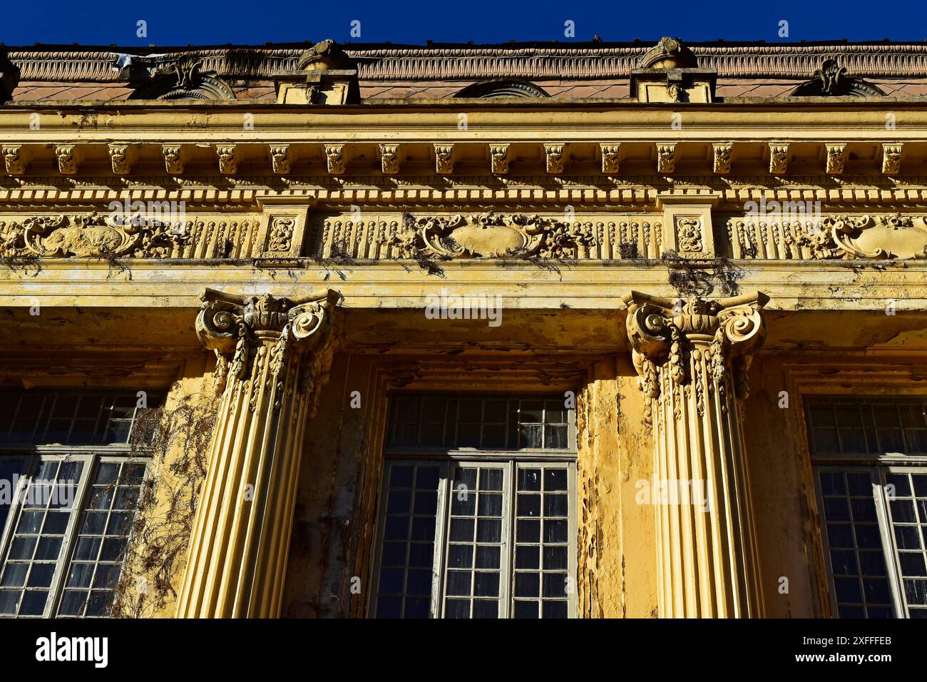 Ancient yellow building facade details in Petropolis, Rio de Janeiro ...