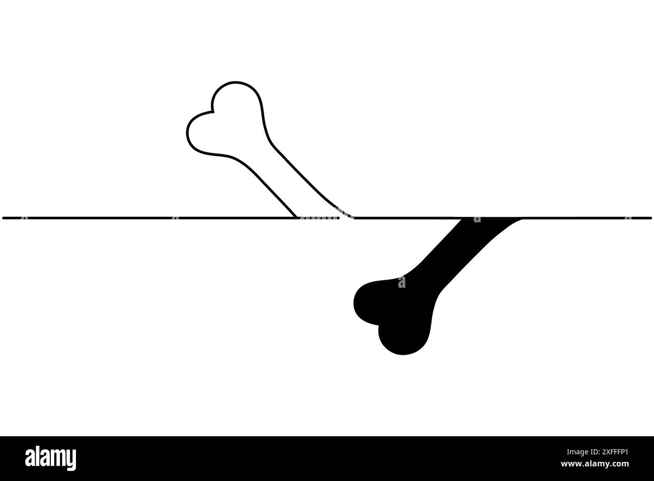 Dog bone continuous one line drawing of isolated outline vector art ...