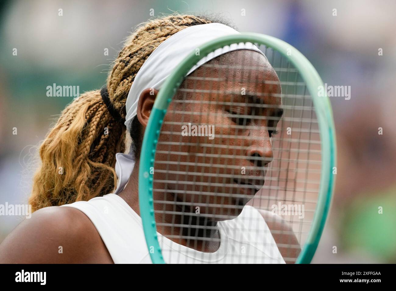 Coco Gauff of the United States plays a prepares to serve to Anca ...