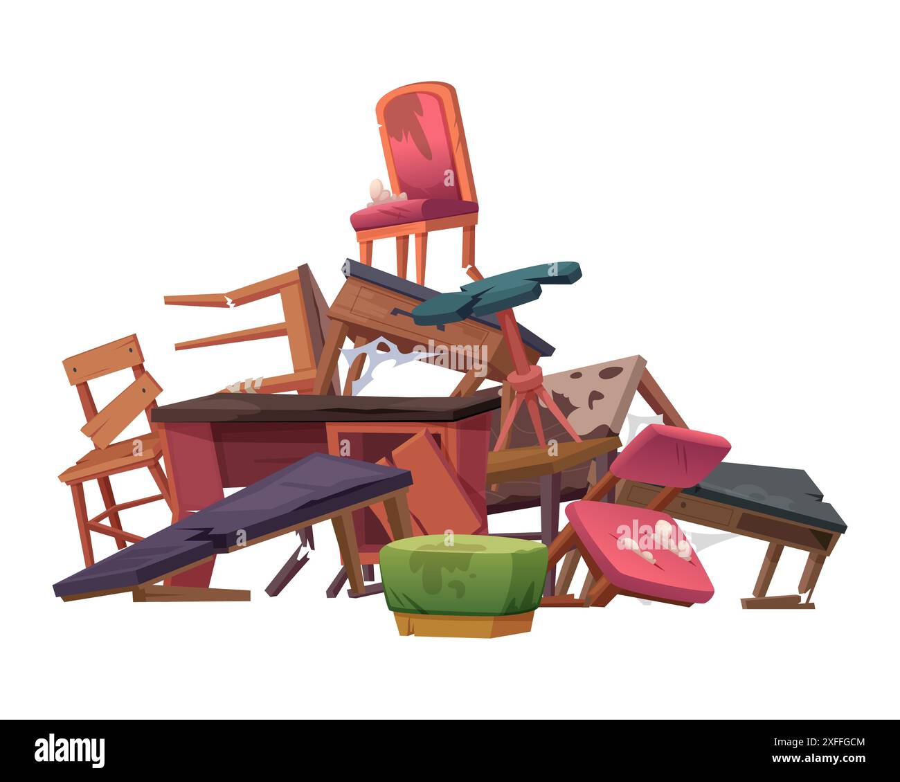 damages furniture. dump of broken furniture chairs tables vector concept background Stock Vector ...