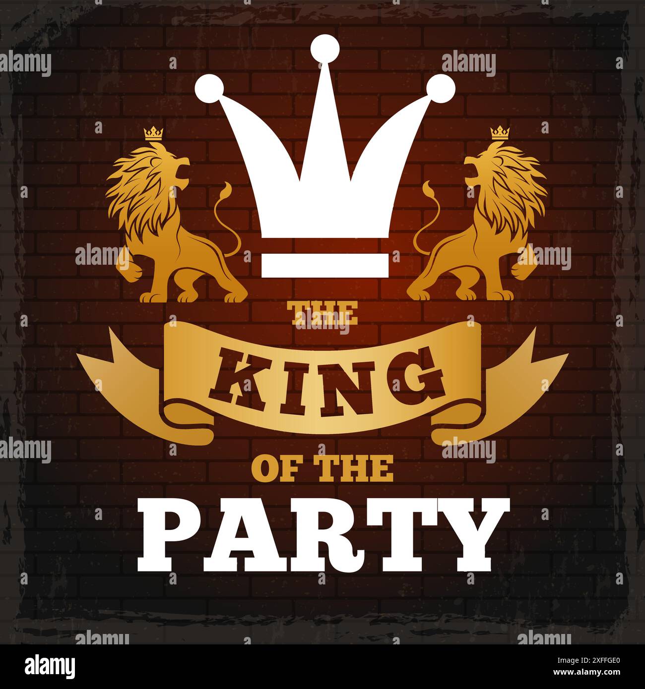 king party poster. retro placard party invitation with lions crown and ...