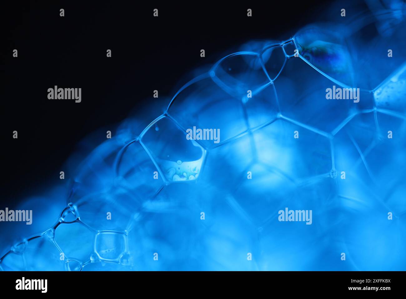 Blue bubbles in macro, connection of bubbles in macro, cell from liquid ...