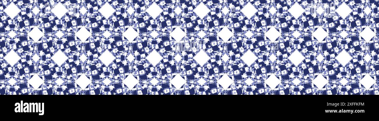 Indigo blue Japanese dot block print effect border. Seamless hand made ...