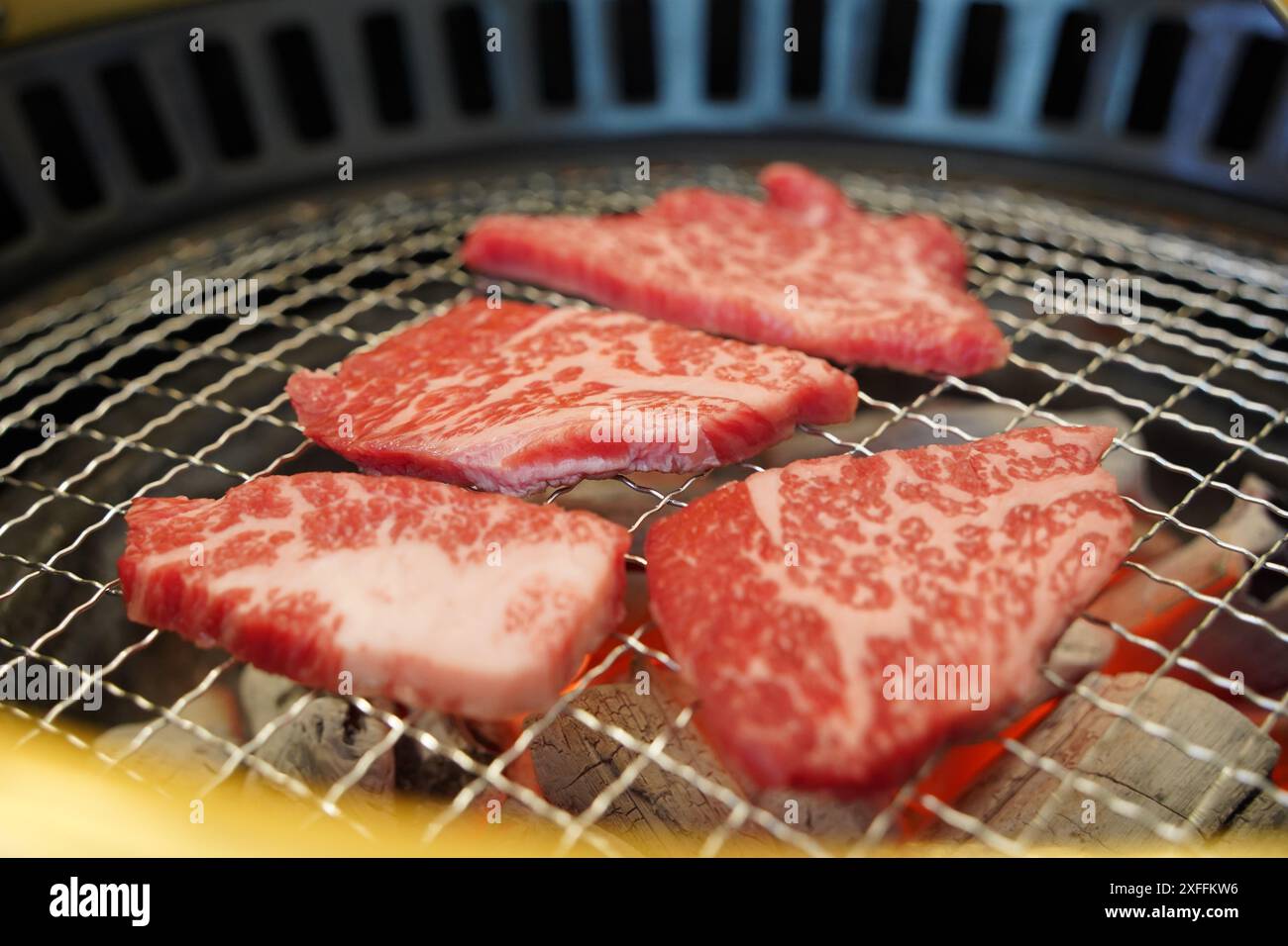 raw beef on charcoal grill, closeup of raw beef on charcoal grill Stock ...