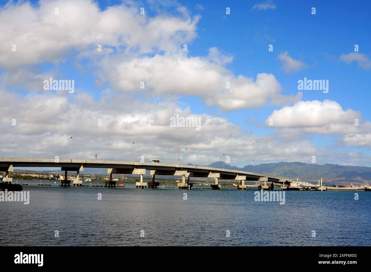 Ford Island bridge under cloudy skies Pearl Harbor Hawaii Stock Photo ...
