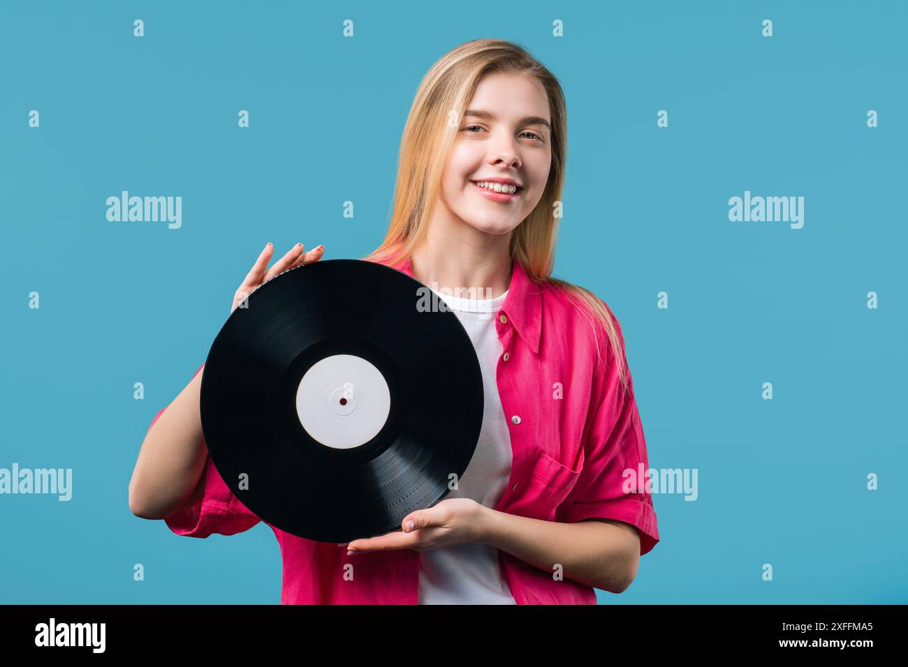 Young Blonde Woman With Vinyl Record Disc. Hobby, Music Lover ...