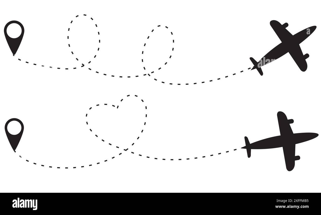 Aeroplane flight path vector, airplane route illustration isolated on ...
