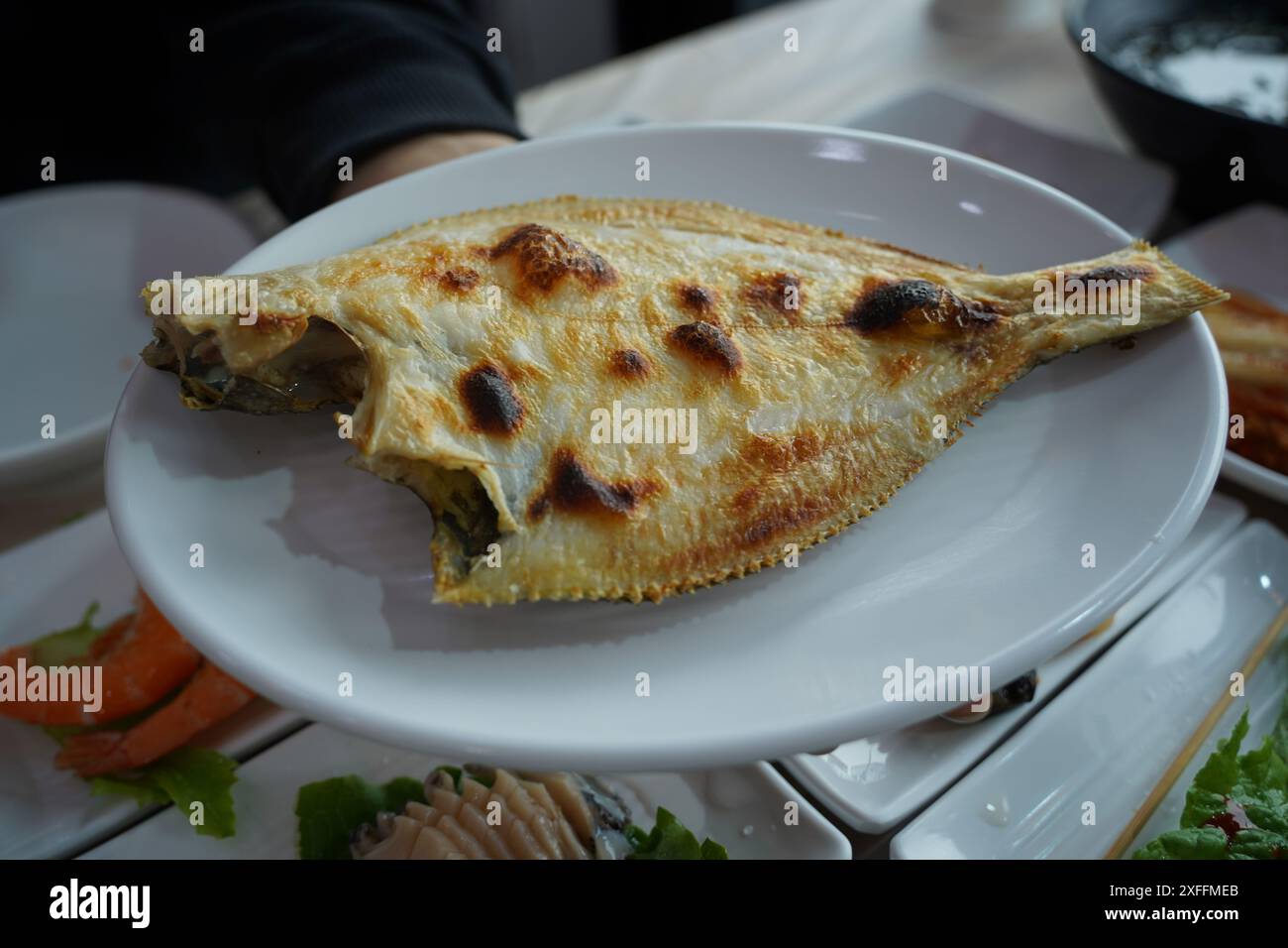 Grilled flounder crispy on the outside and soft on the inside Stock ...