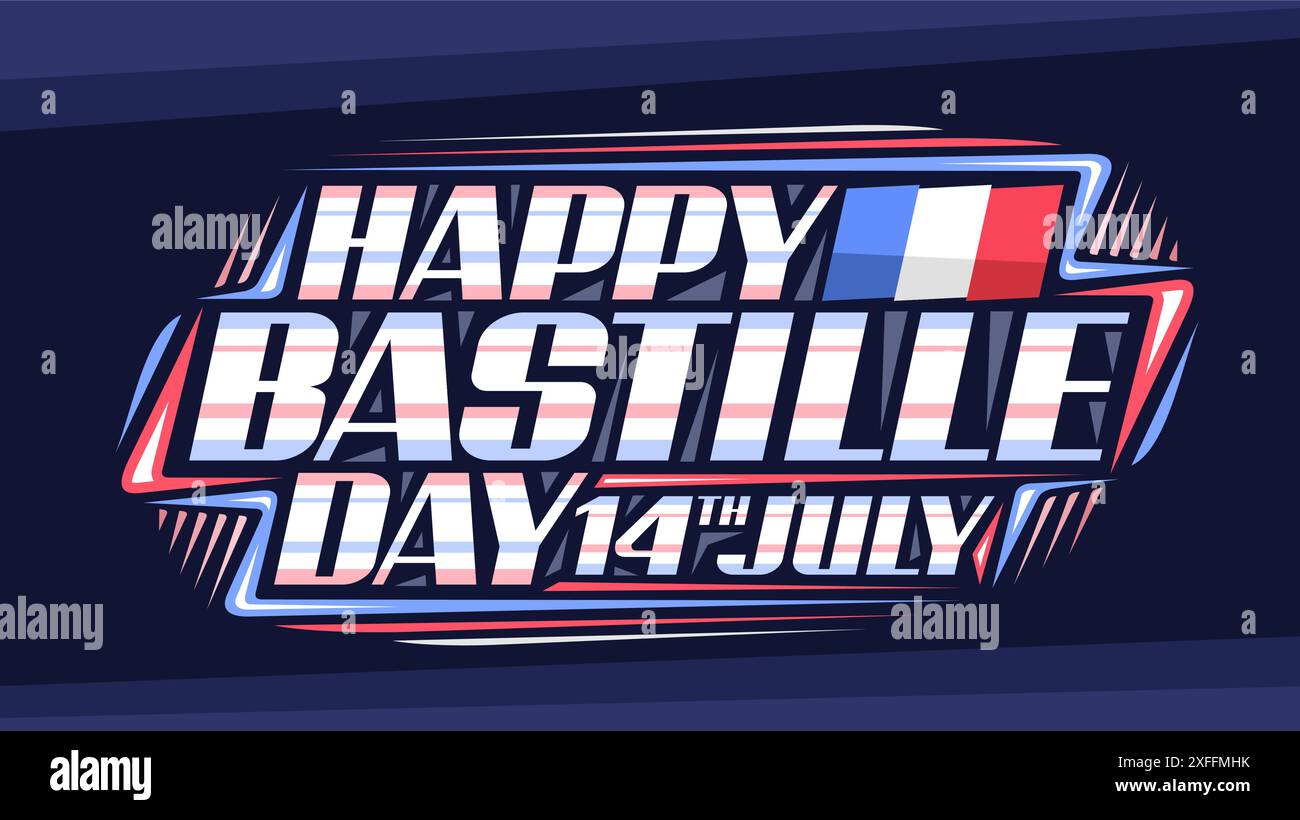 Vector logo for Bastille Day, horizontal decorative poster with ...
