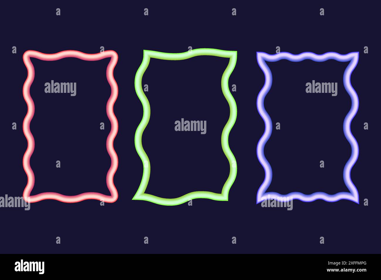 Wavy border frame. Squiggle edge rectangle. Neon color scallop shape ...