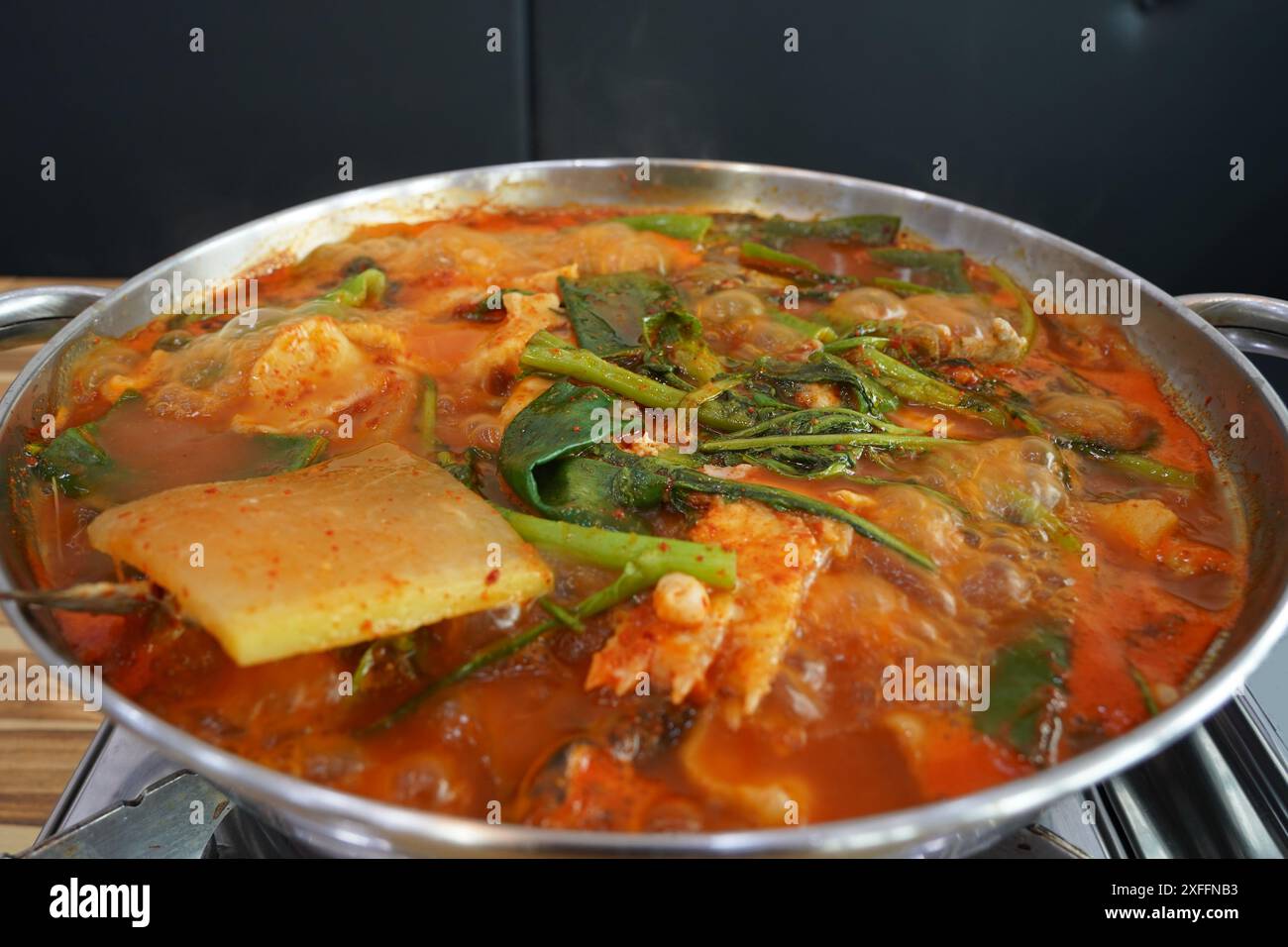 Korean fish stew made with plenty of red pepper powder and seasoned ...