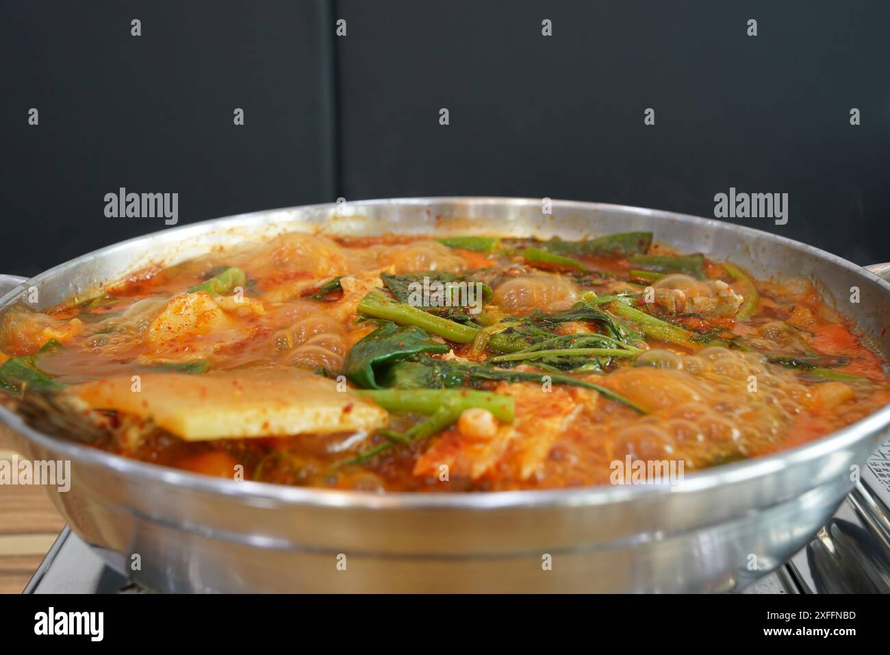Korean fish stew made with plenty of red pepper powder and seasoned ...