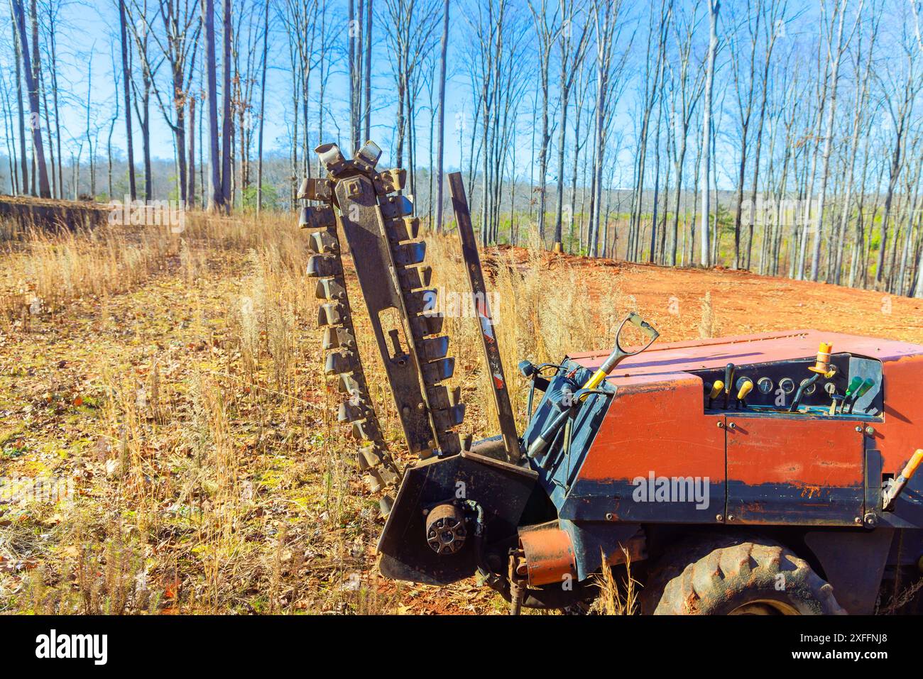 Trencher cable plow tractor is used for laying fiber optic cables Stock ...
