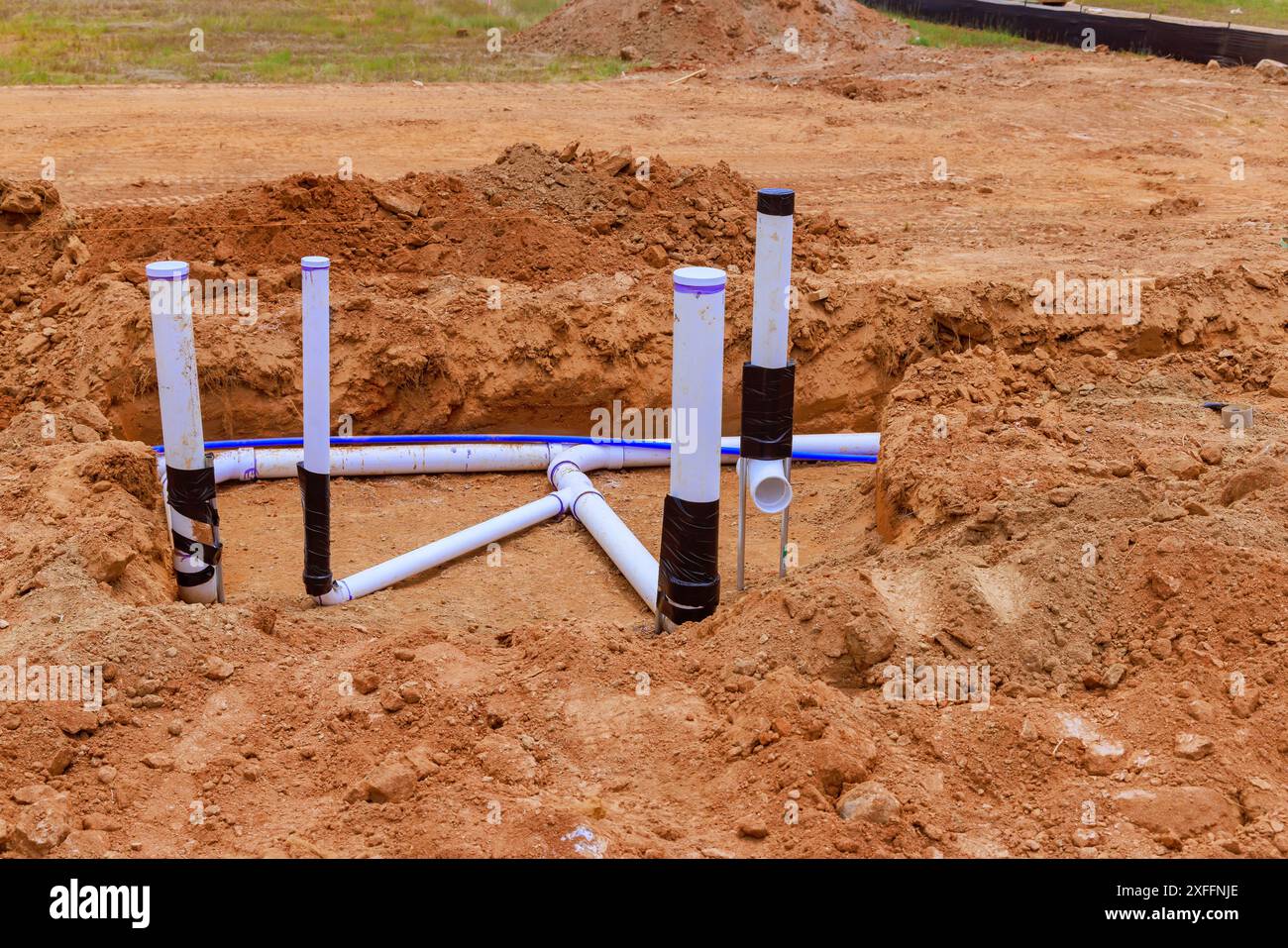 Installation underground water pipes sanitary pipes for before pouring ...