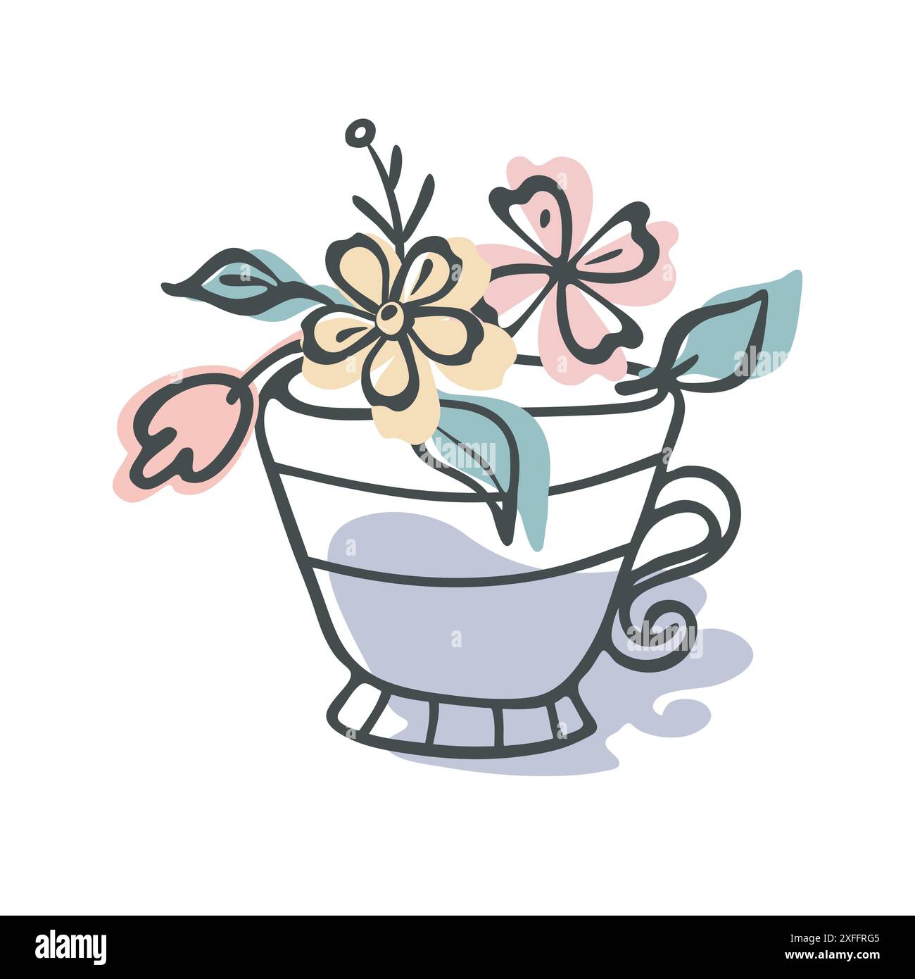 Cup symbol clipart composition. Doodle hand drawn decorative ink stroke ...
