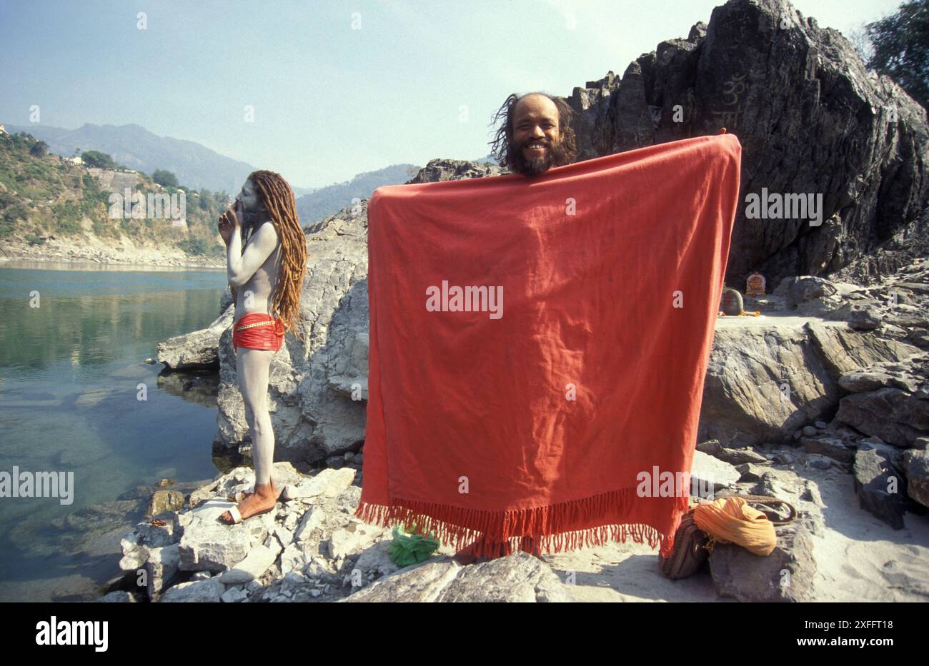 a Holy men and Street Sadhus at the Holy Ganges River in the city of ...