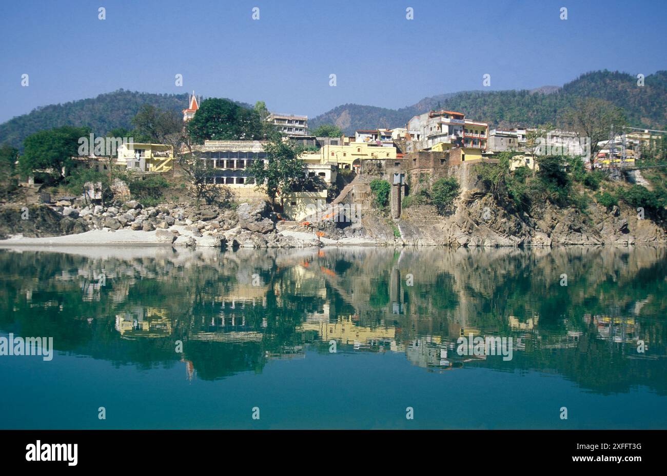 the Holy Ganges River with the city of Rishikesh in the Province ...
