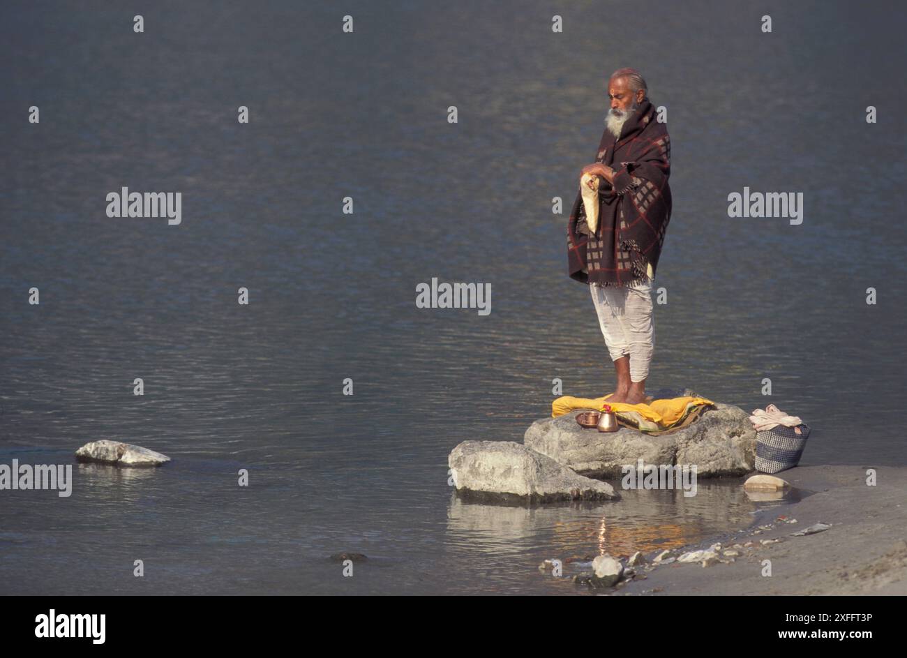 a Holy men and Street Sadhus at the Holy Ganges River in the city of ...