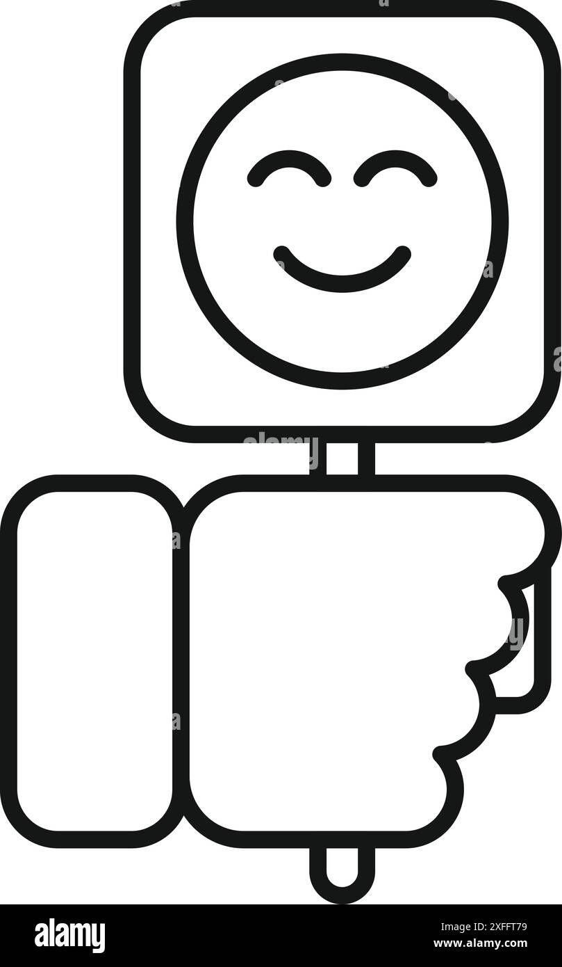Hand holding a sign with a happy feedback emoji, expressing positivity ...
