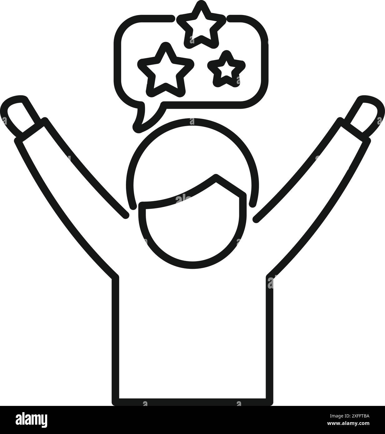 Line art icon of a person raising their arms with a speech bubble and ...