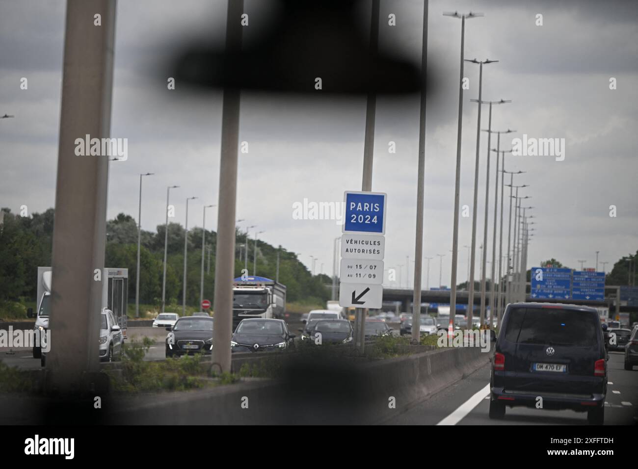France. 03rd July, 2024. Traffic sign indicating the reserved lane for ...