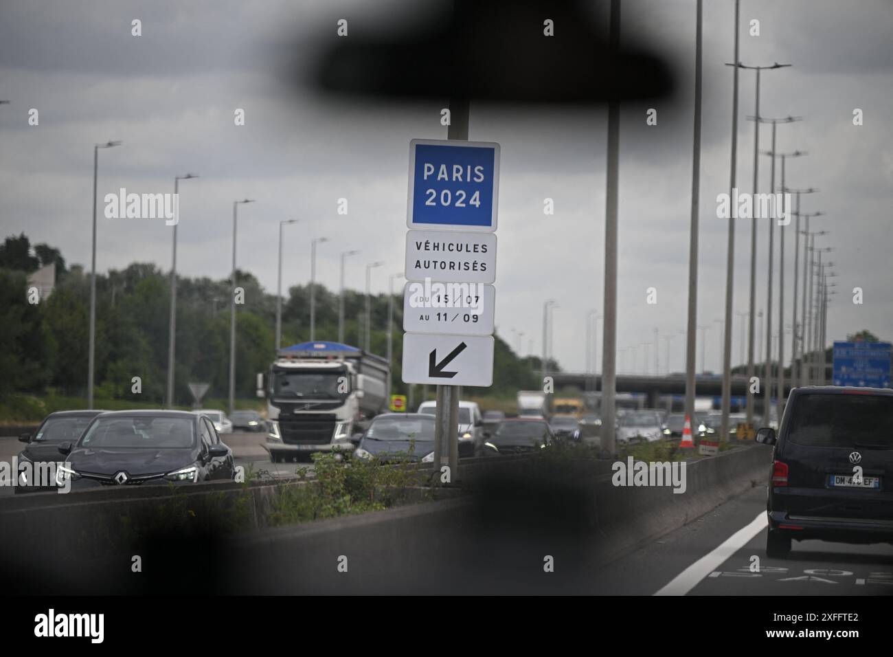 France. 03rd July, 2024. Traffic sign indicating the reserved lane for ...