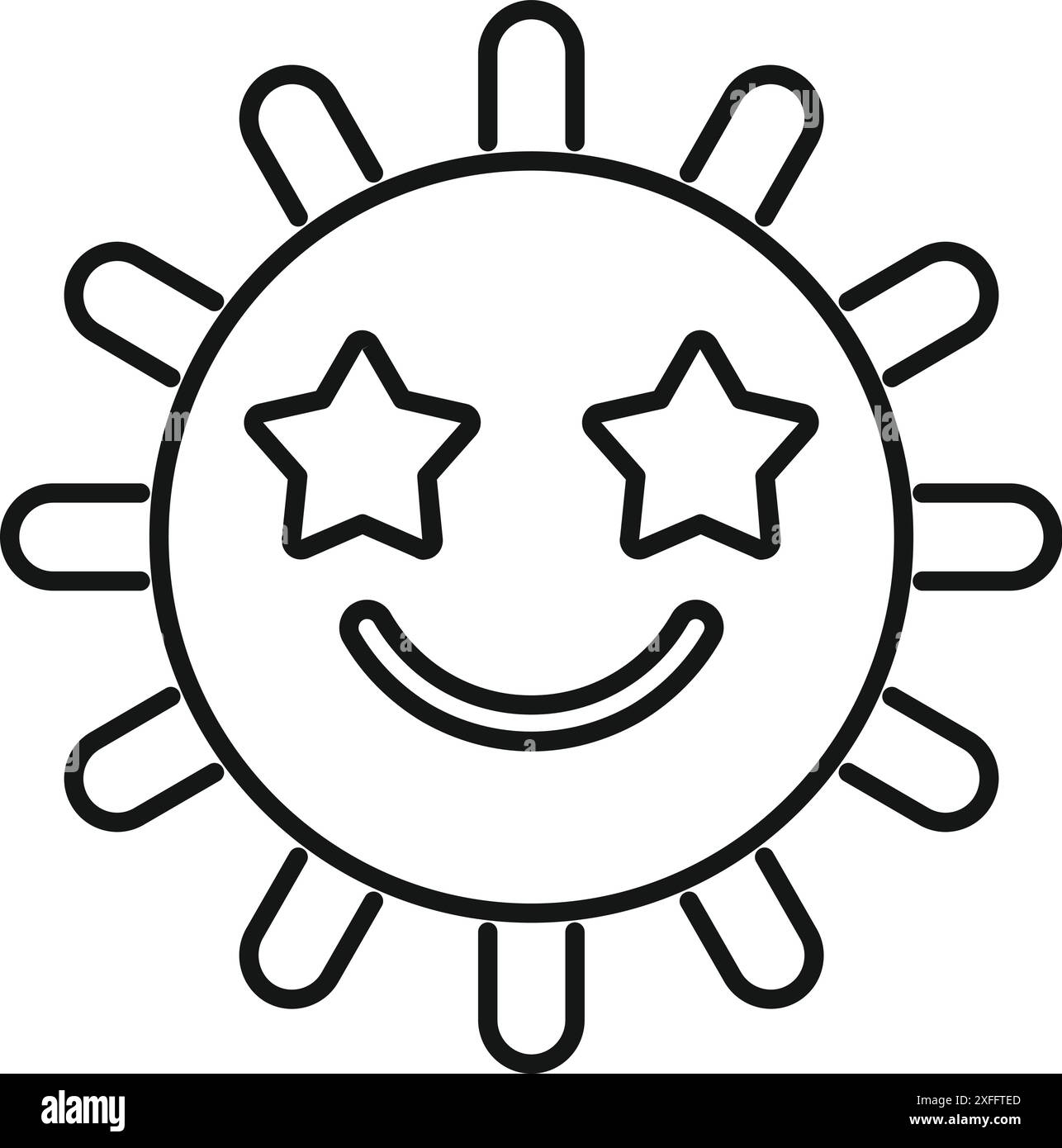 Line art illustration of a cheerful sun shining with starry eyes Stock ...