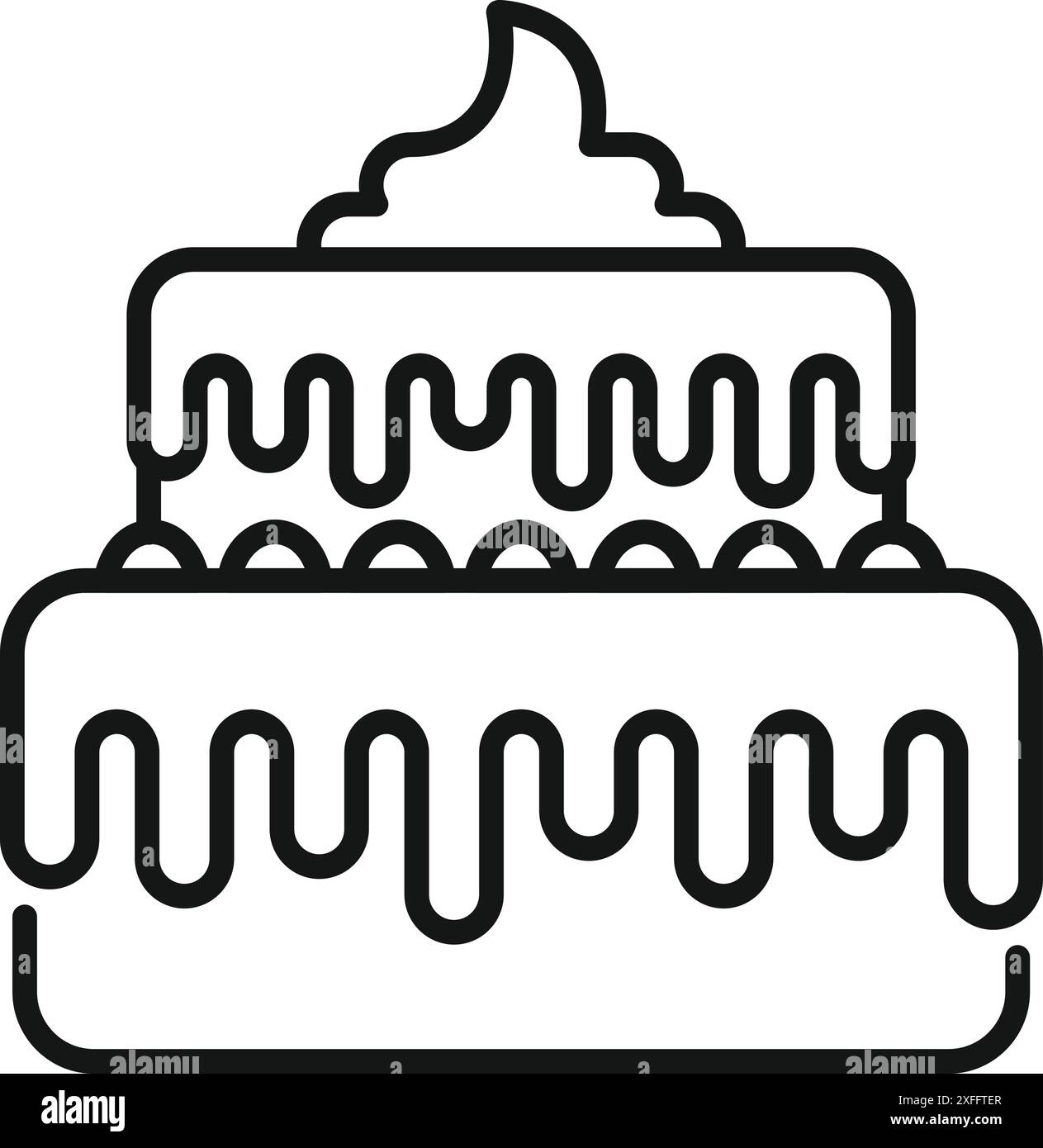 Simple line drawing of a two tier birthday cake with icing dripping ...