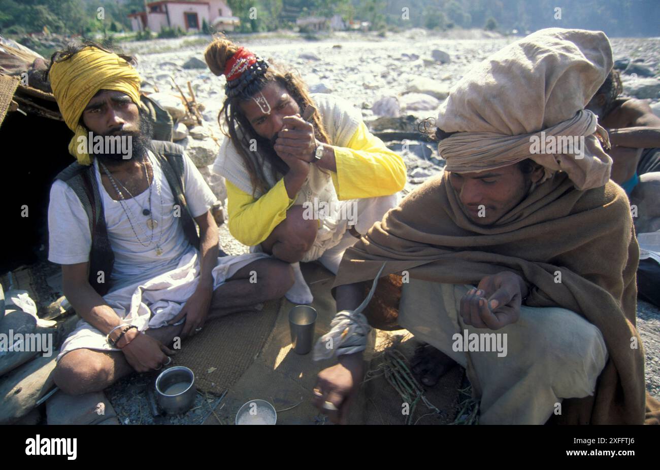 a Holy men and Street Sadhus at the Holy Ganges River in the city of ...
