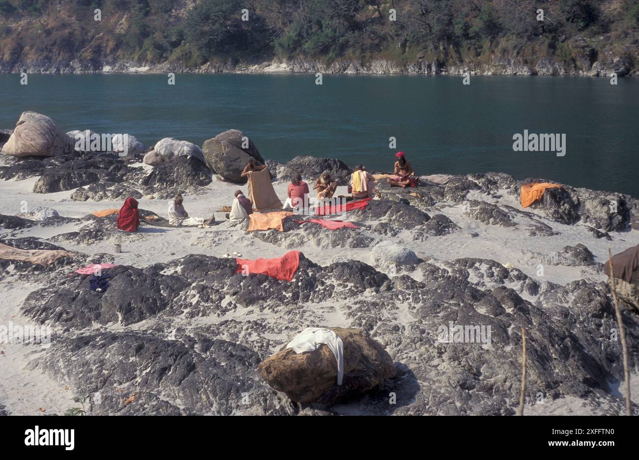 a Holy men and Street Sadhus at the Holy Ganges River in the city of ...