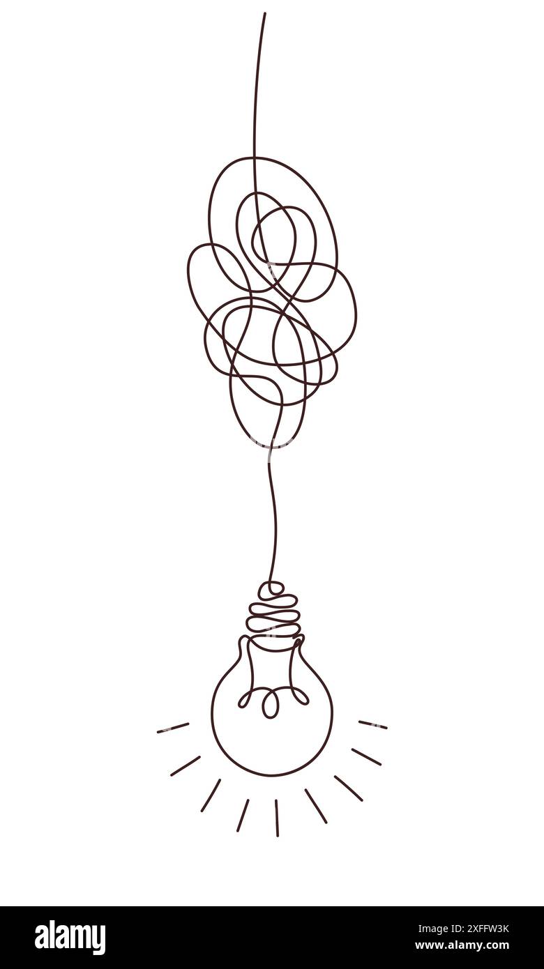 Solution Concept Of Chaos In Thoughts With Hanging Light Bulbs With One Glowing Complex Problem 9810