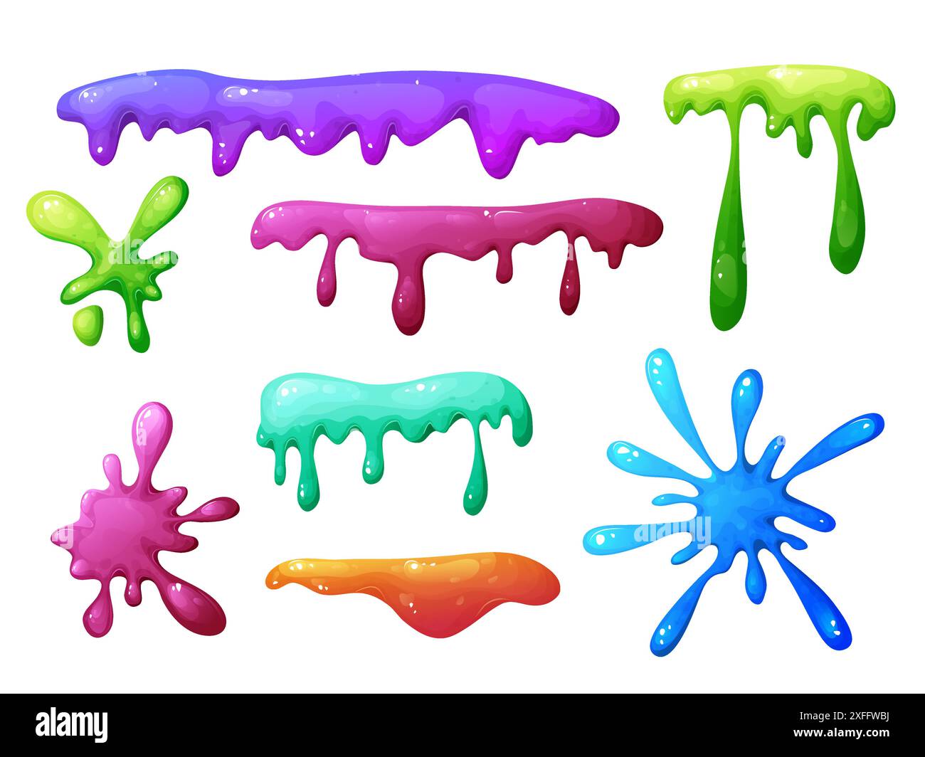 Splat slime mucus collection . Sticky liquid goo spots and blobs ...