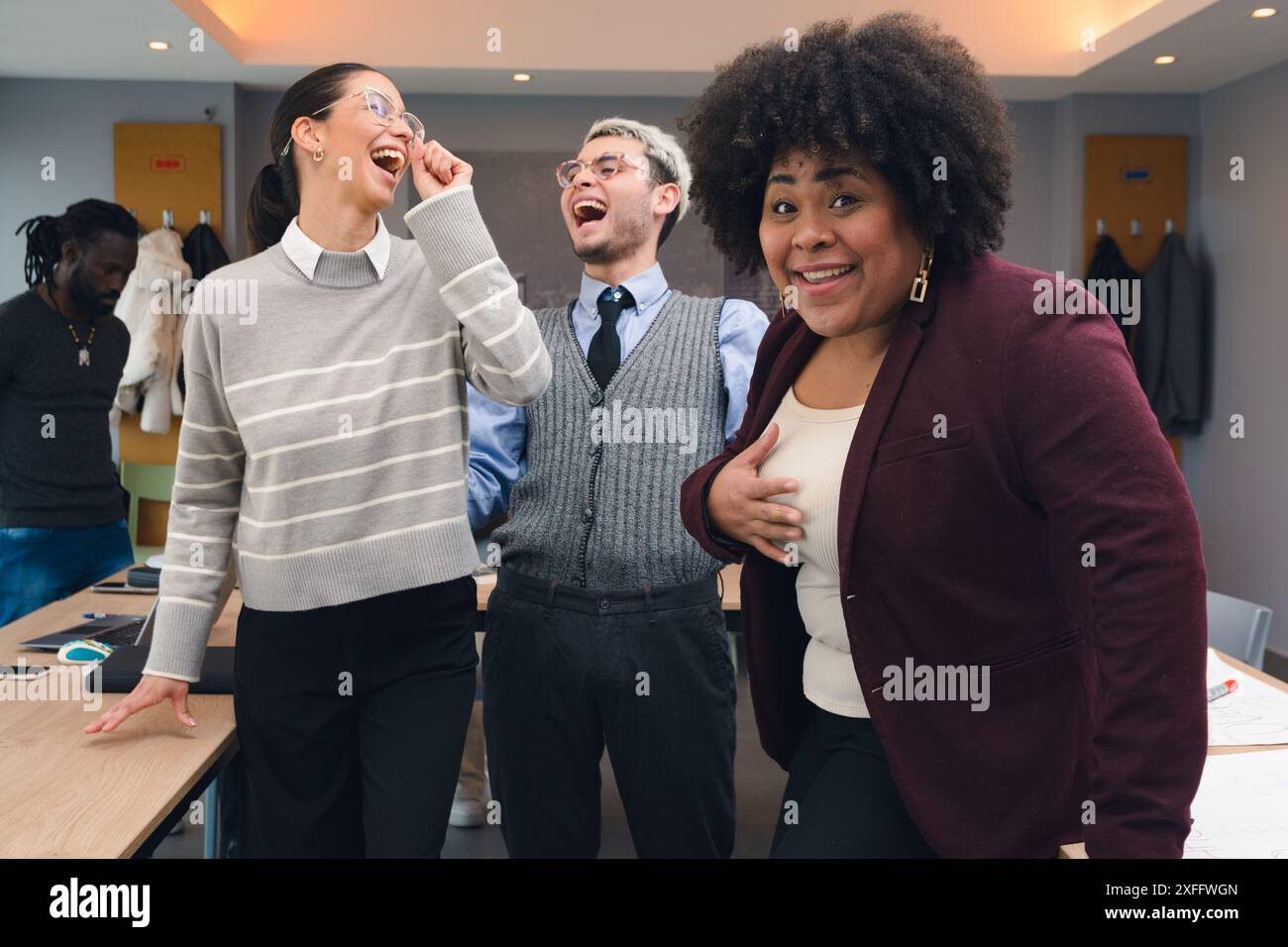 An Afro Woman in the office surprised can't believe what they are ...