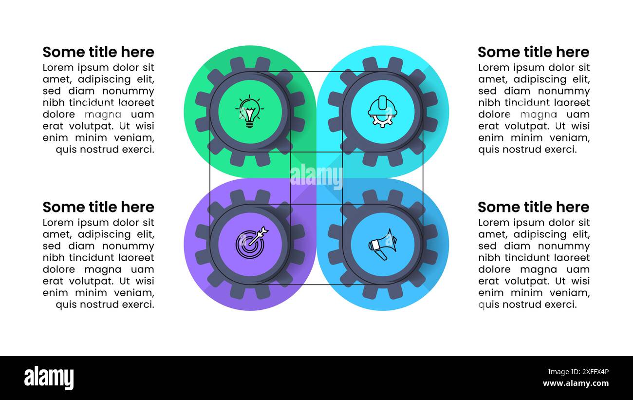 Infographic template with icons and 4 options or steps. Linked gears ...