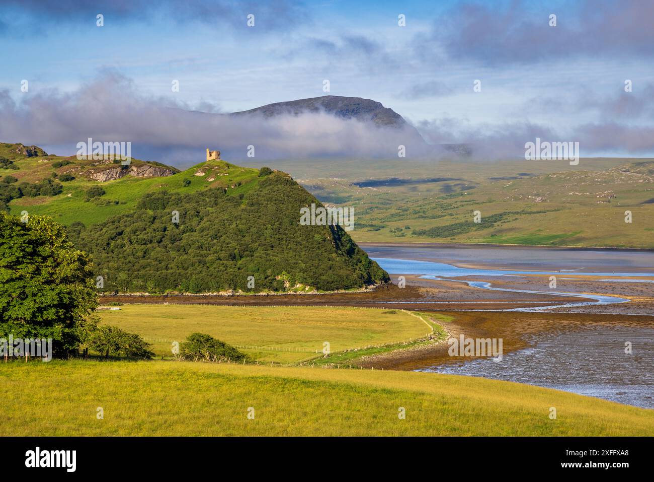 Castle Varrich overlooking the Kyle of Tongue from the NC500 with Ben ...